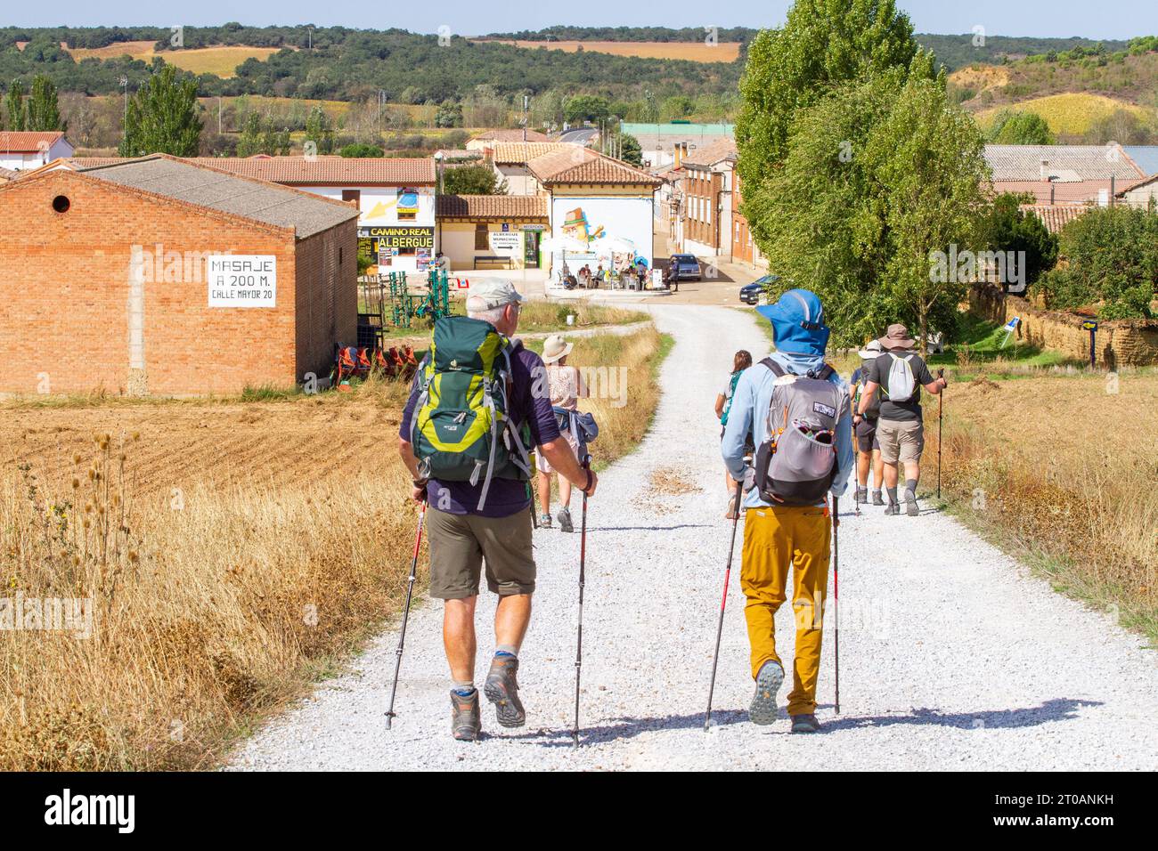 Pilgrims backpacking walking the long distance Spanish Camino de ...