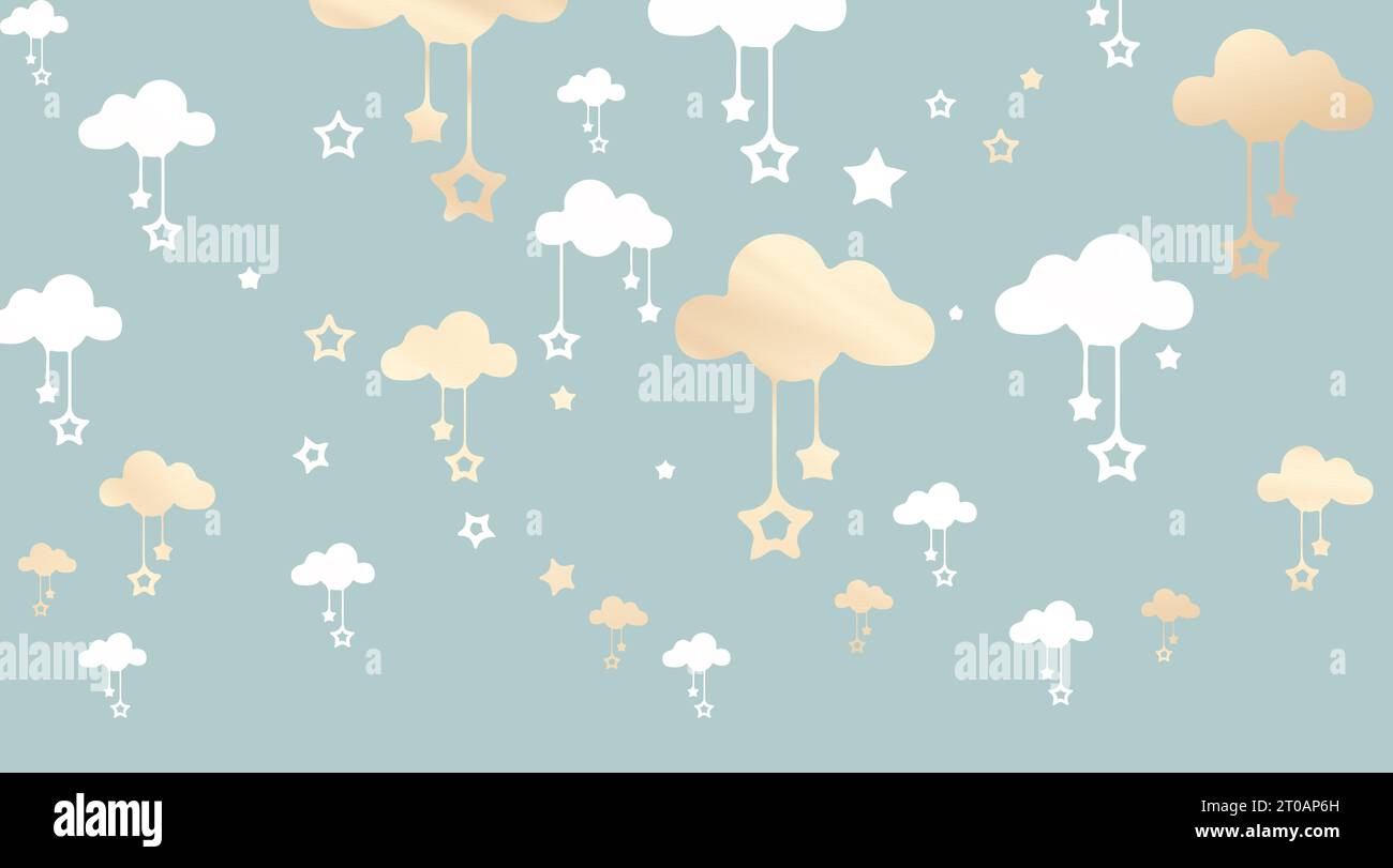 Cute Clouds kids room wallpaper design Stock Photo - Alamy