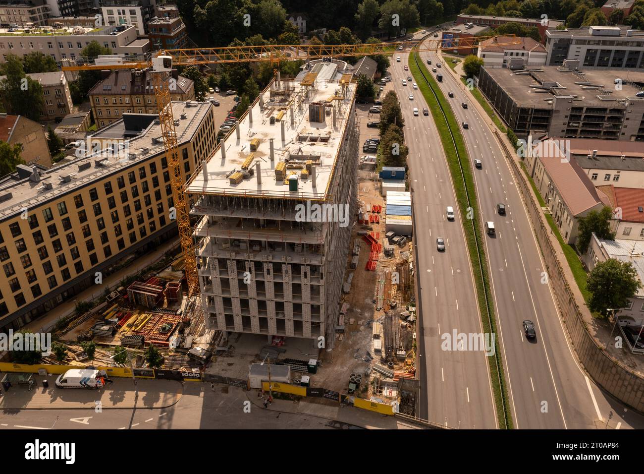 Drone photography of high rise building construction site and ...