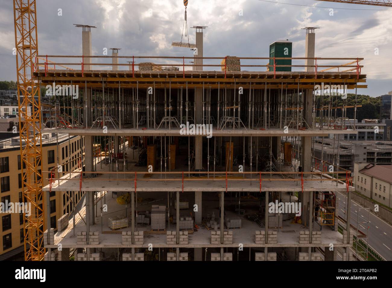 Drone photography of high rise building construction site close up and ...