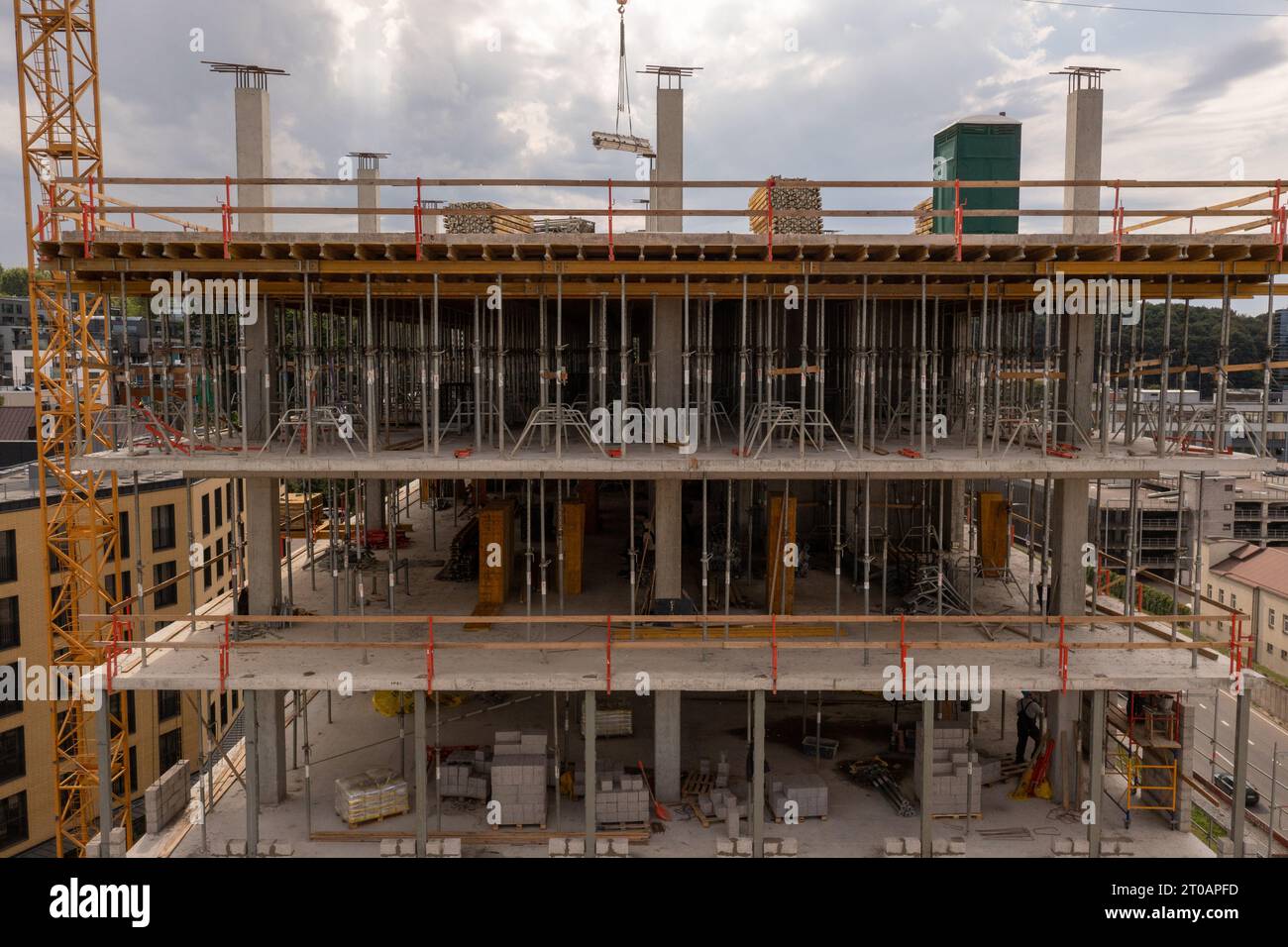 Drone photography of high rise building construction site close up and ...