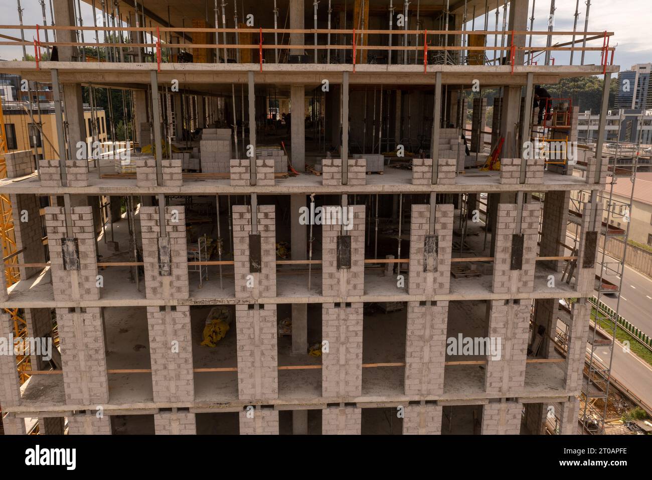 Drone photography of high rise building construction site close up and ...
