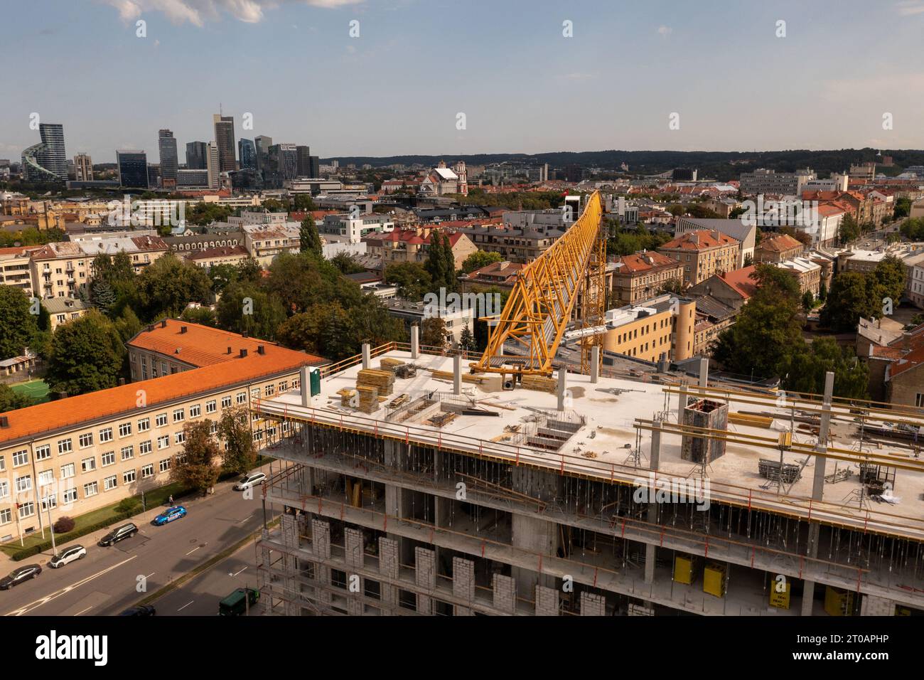 Drone photography of high rise building construction site close up and ...