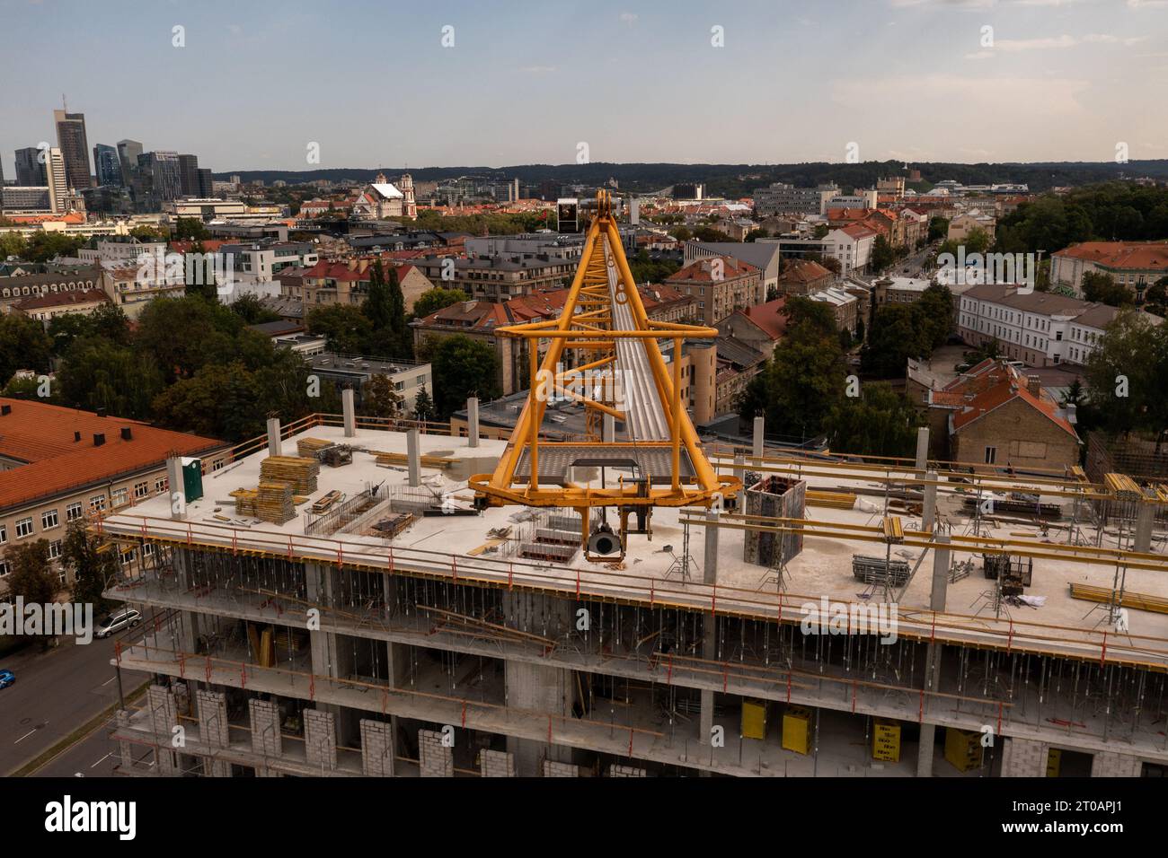 Drone photography of high rise building construction site close up and ...