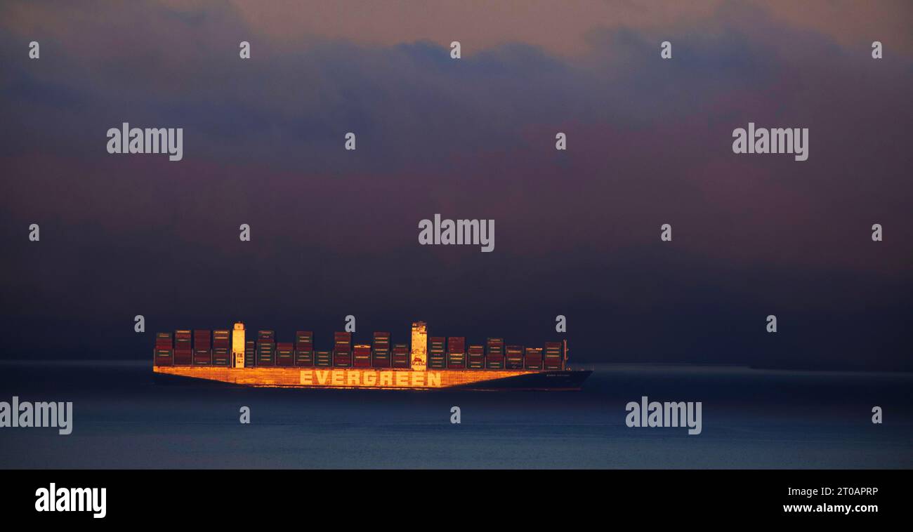 Large full container ship passes by Seattle on the Salish Sea heading ...