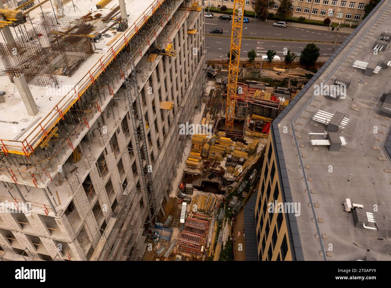 Drone photography of high rise building construction site and ...