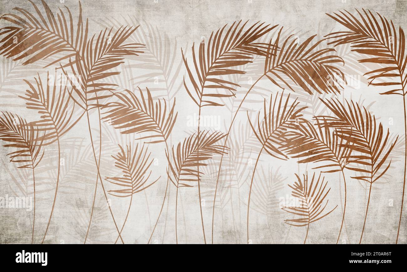 Tropical Trees and leaves wallpaper design - 3D illustration Stock ...