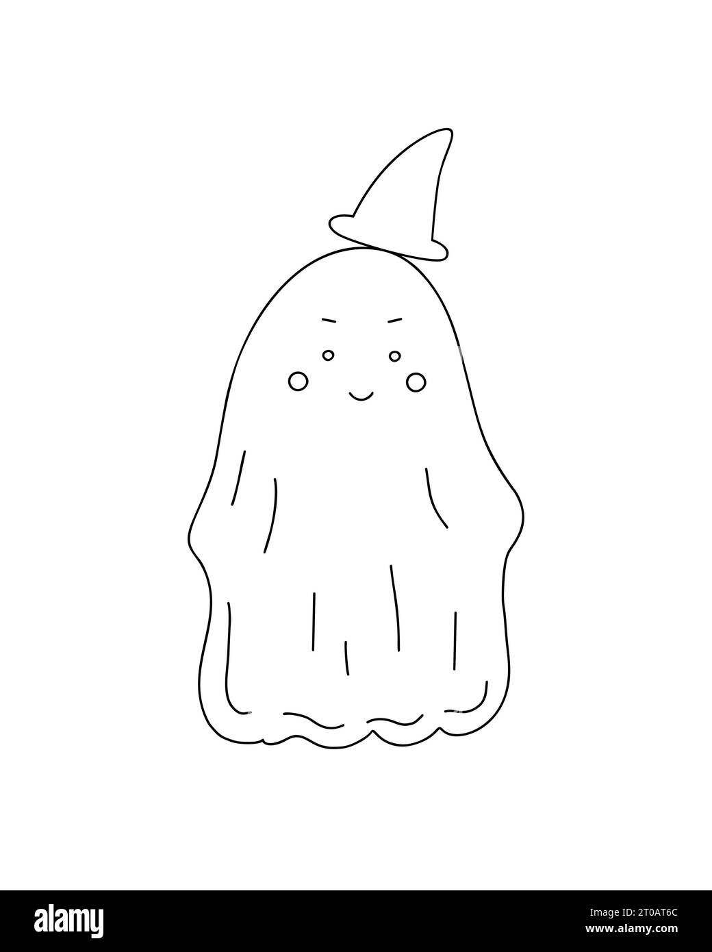 Little cute outline ghost with face emotions and wearing hat vector ...