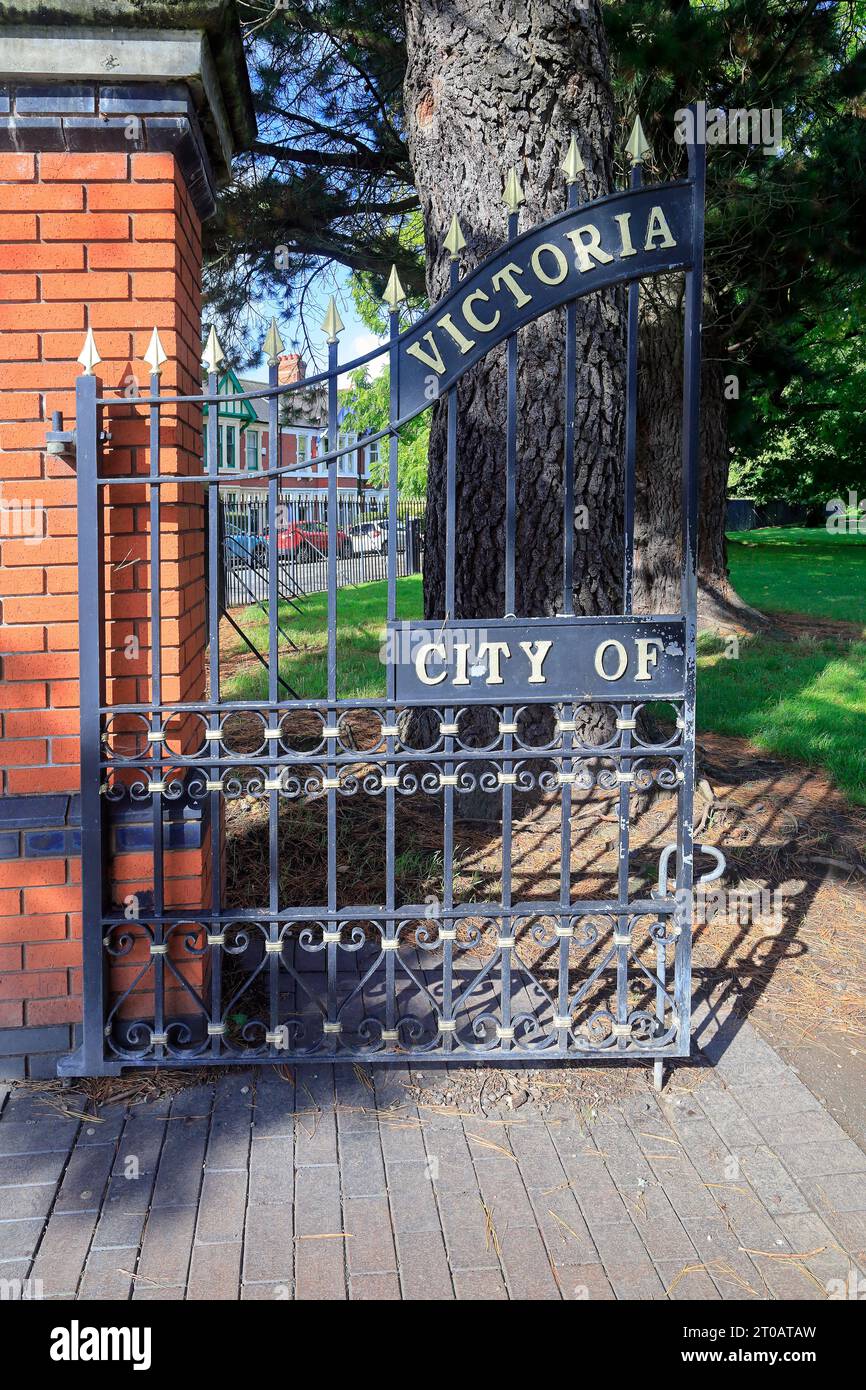 Entrance and gates, Victoria Park, Cardiff. Taken October 2023 Stock ...