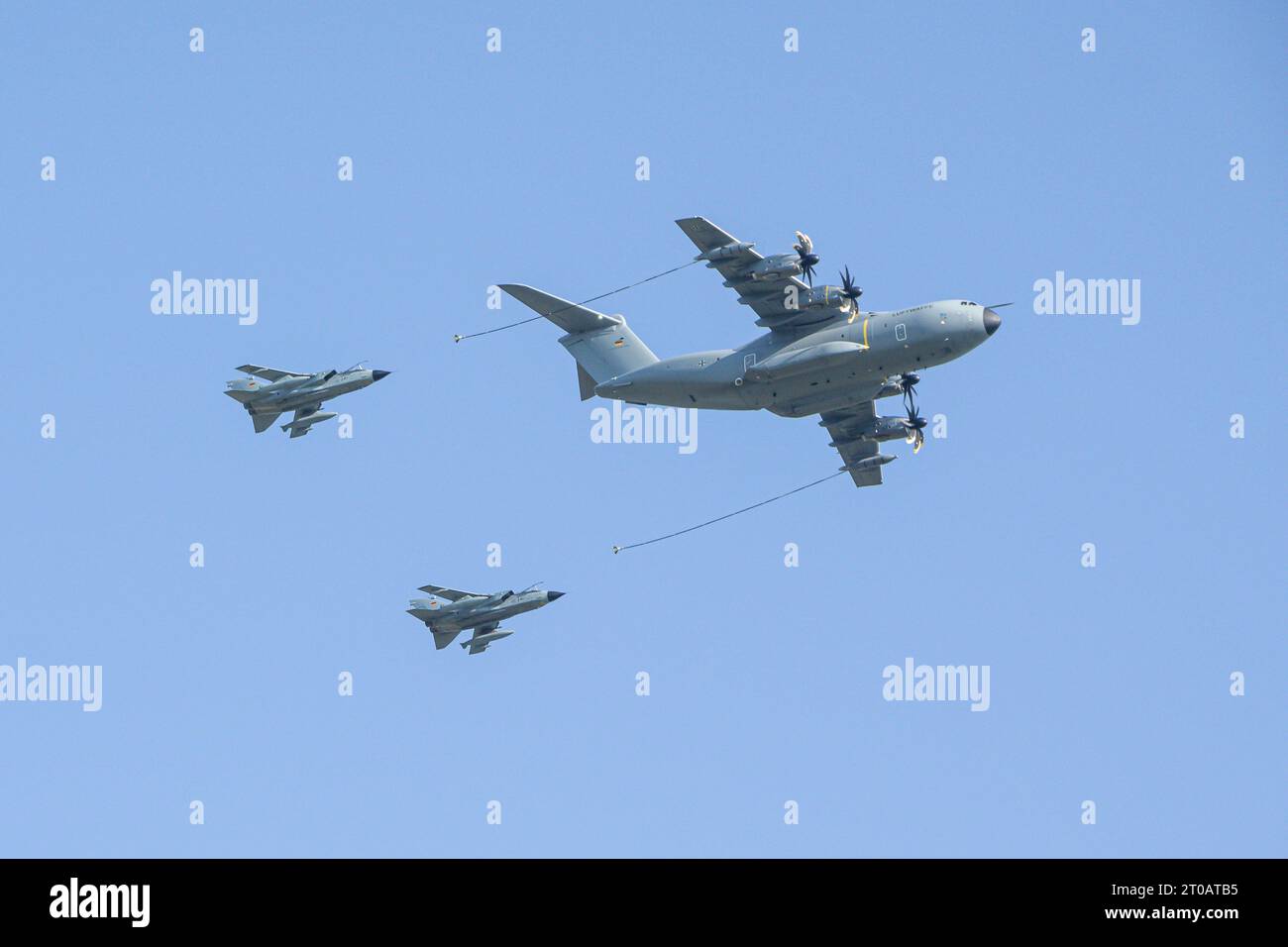 German Air Force Airbus A400M plane aerial refuelling two Tornado ...