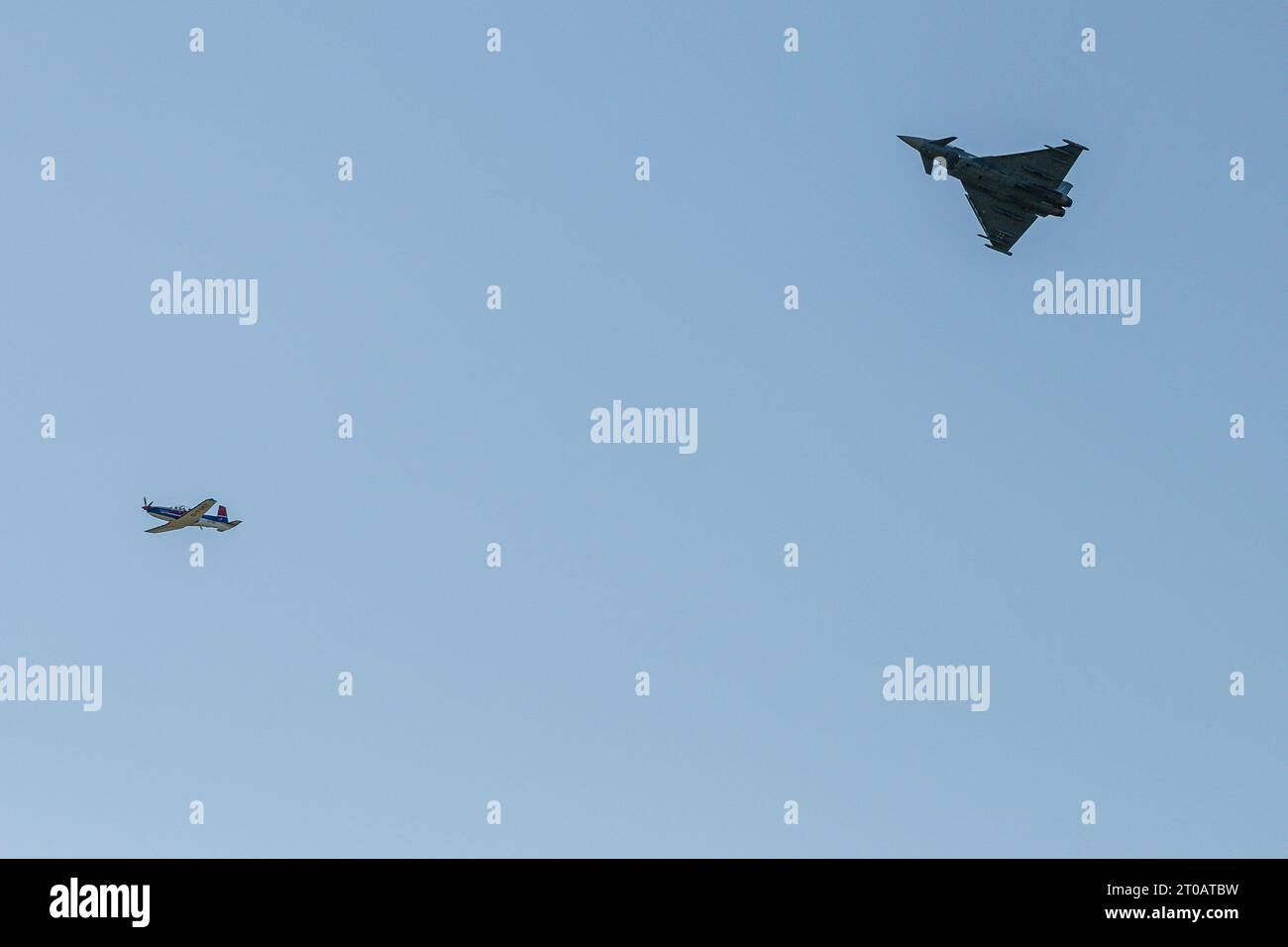 German air force Eurofighter EF-2000 Typhoon fighter jet taking off during the Berlin, Germany ...