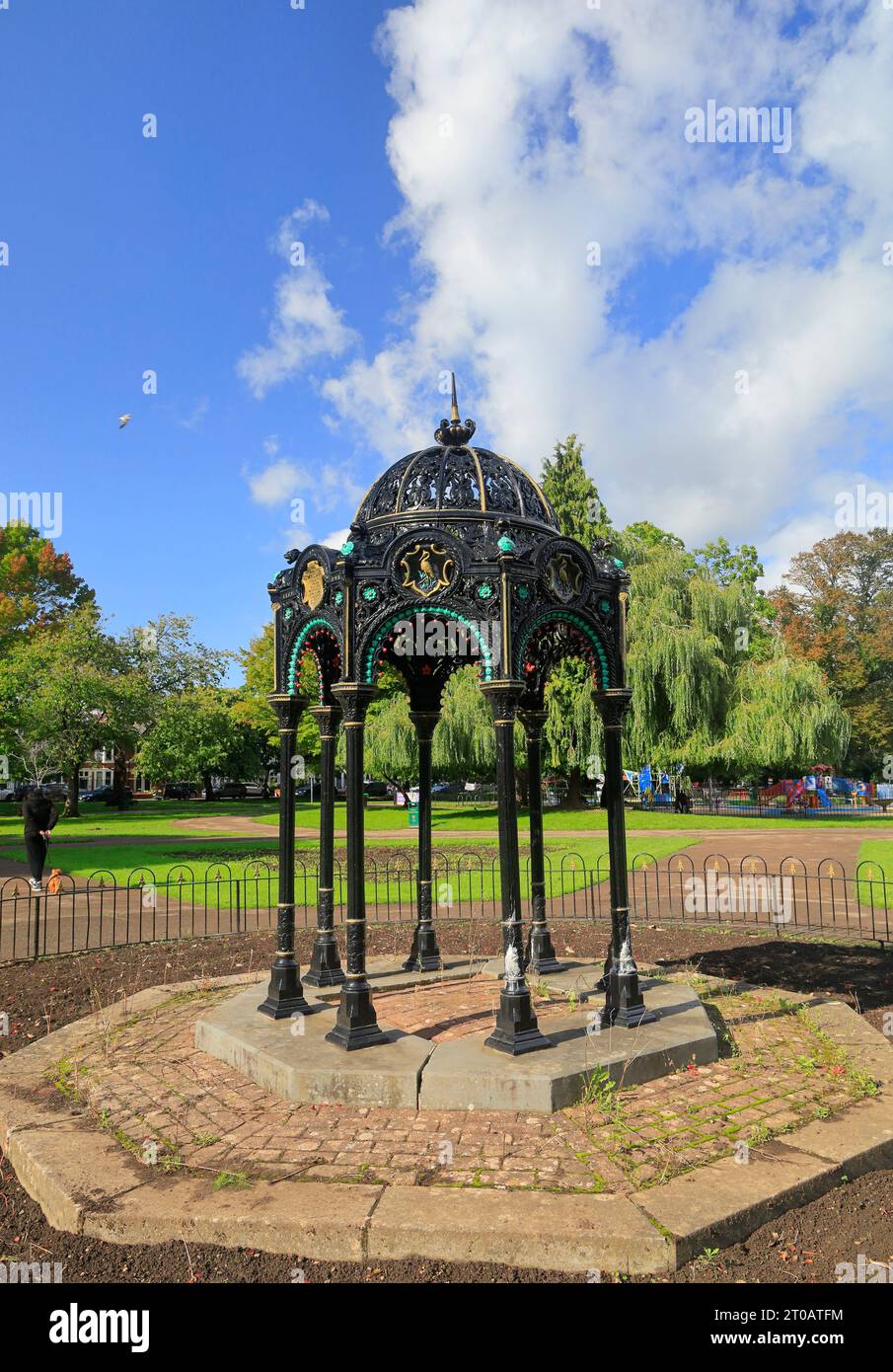 Ornate wrought iron Victorian memorial drinking fountain, Victoria Park ...