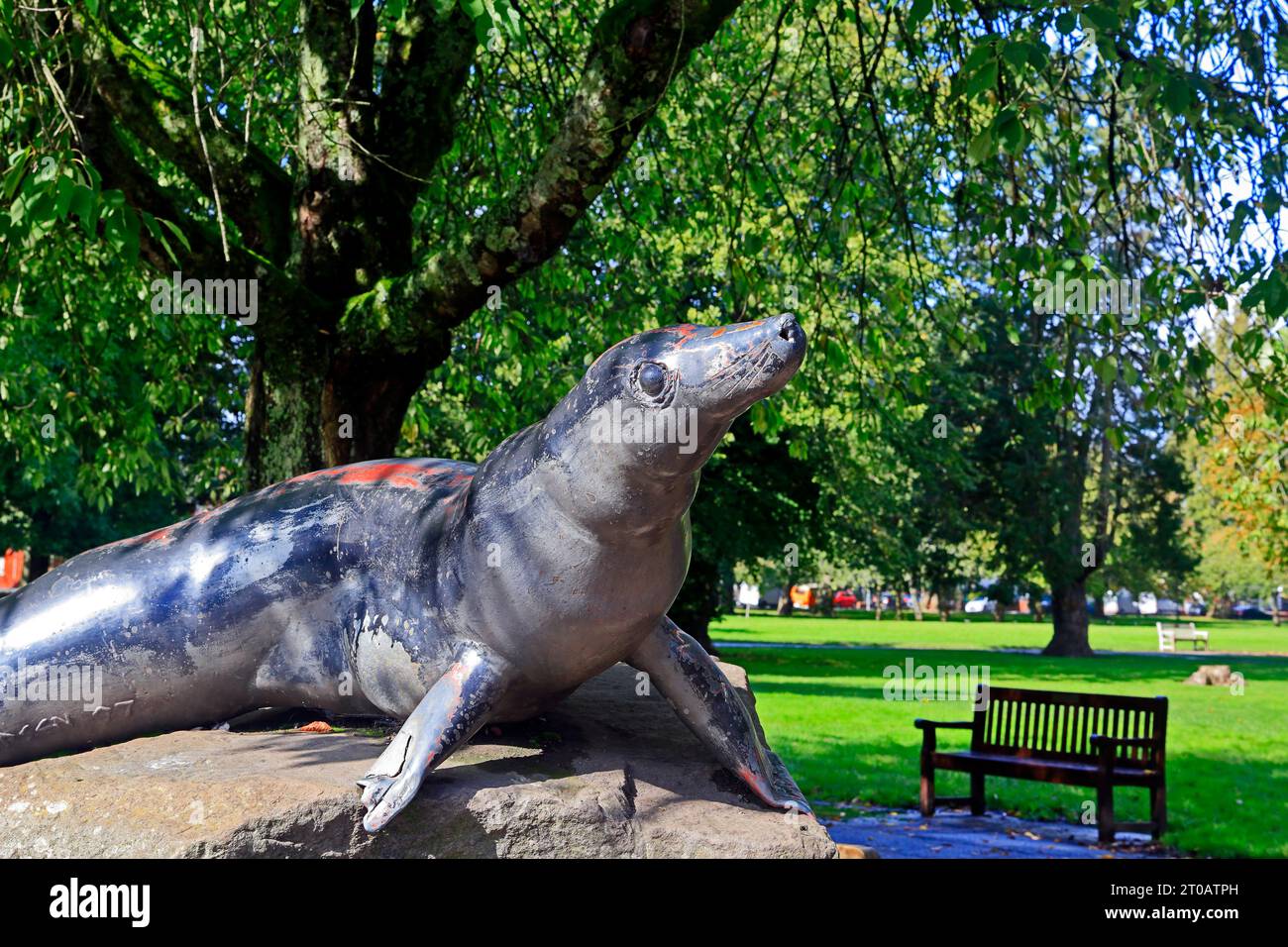 Statue of Billy The Seal at Victoria Park, Cardiff. Taken October 2023 ...