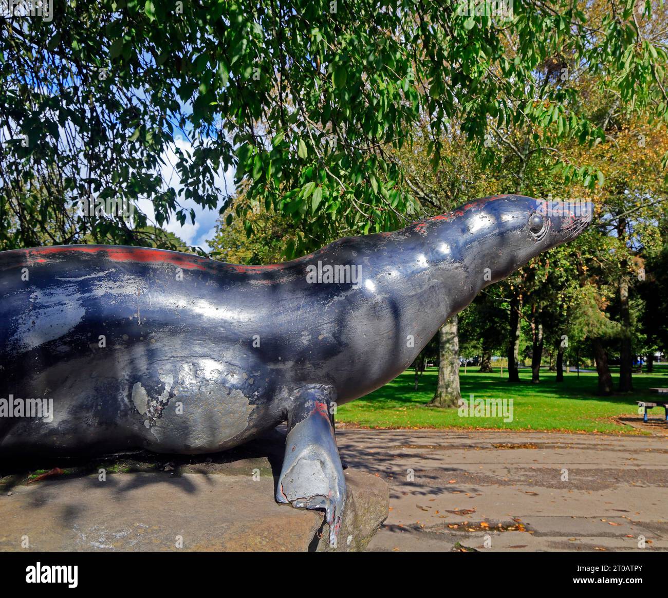 Statue of Billy The Seal at Victoria Park, Cardiff. Taken October 2023 ...