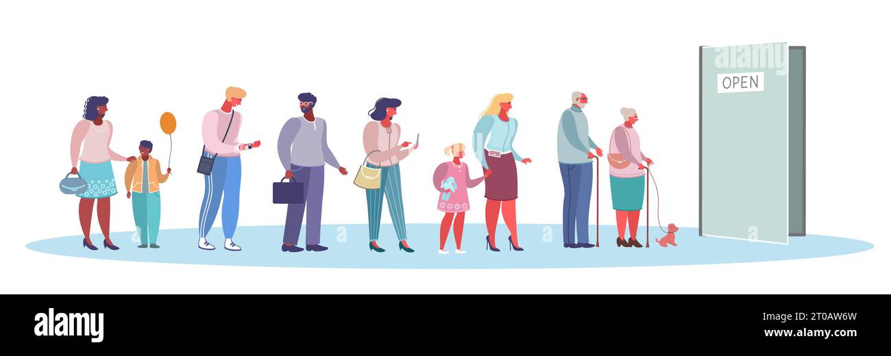 Queue in the doorway, vector flat style design illustration Stock ...