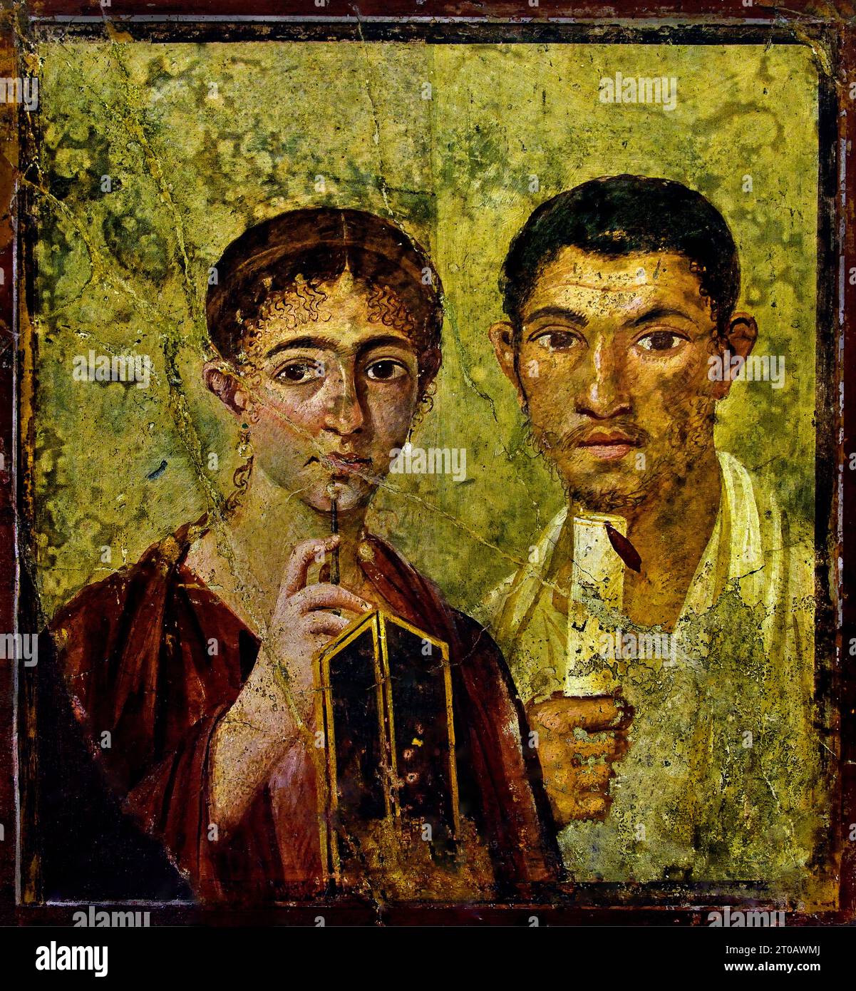 Roman fresco portrait of a baker, Terentius, and his wife in the pose ...