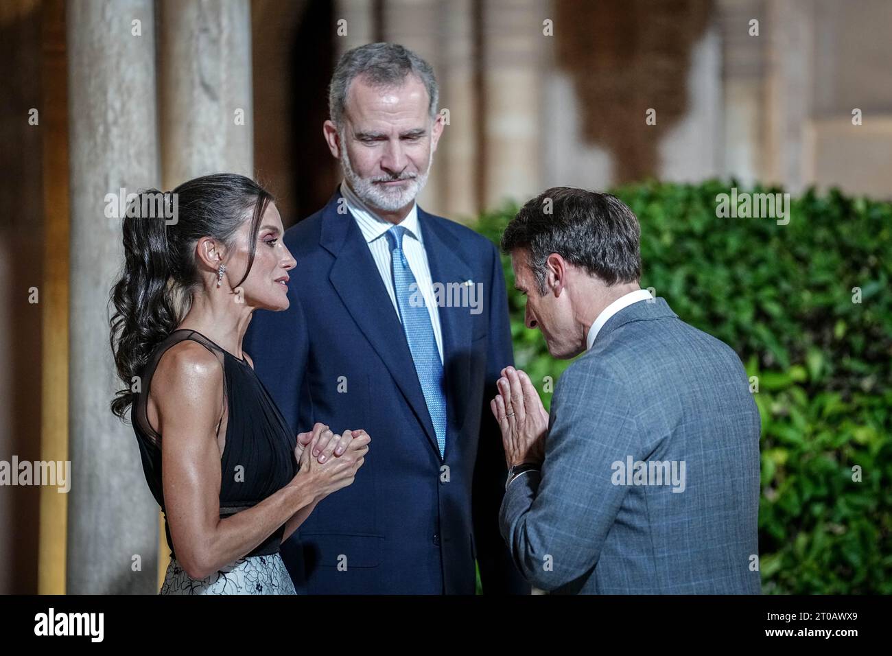 Granada, Spain. 05th Oct, 2023. Emmanuel Macron (r), President of ...