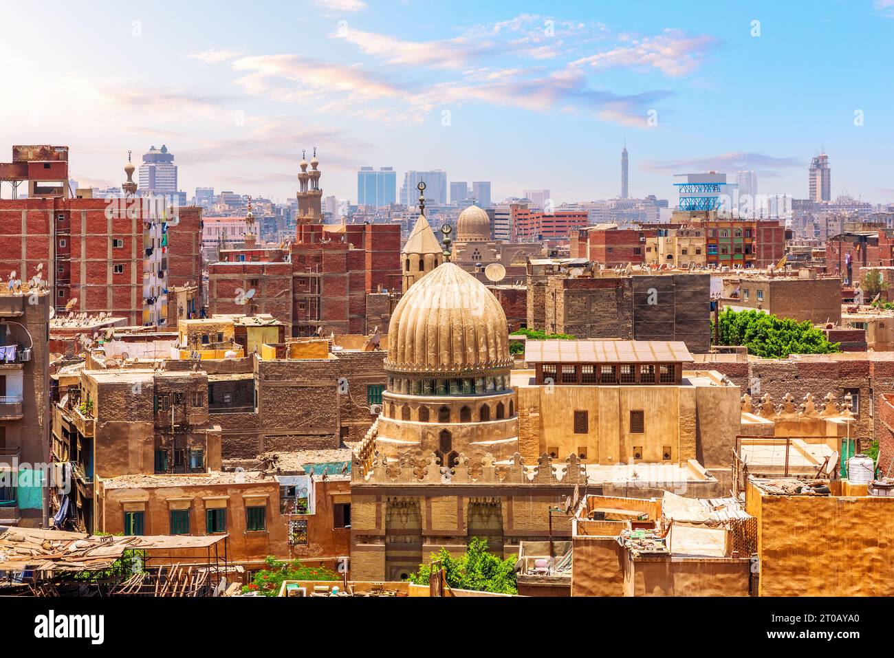 Typical view of Islamic Cairo, mosques and buildings of the capital of ...