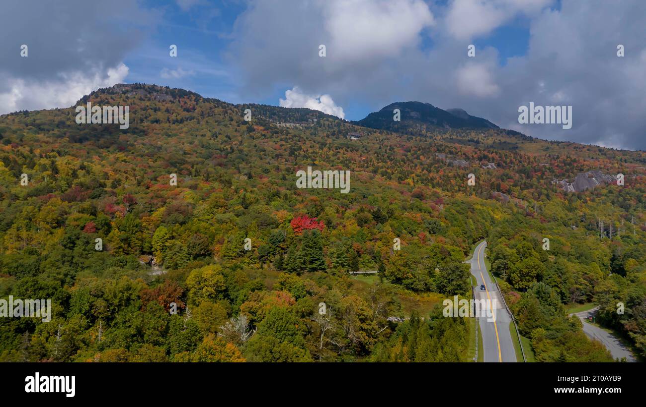 Avery, NC, USA. 4th Oct, 2023. Aerial view of the changing leaves in ...