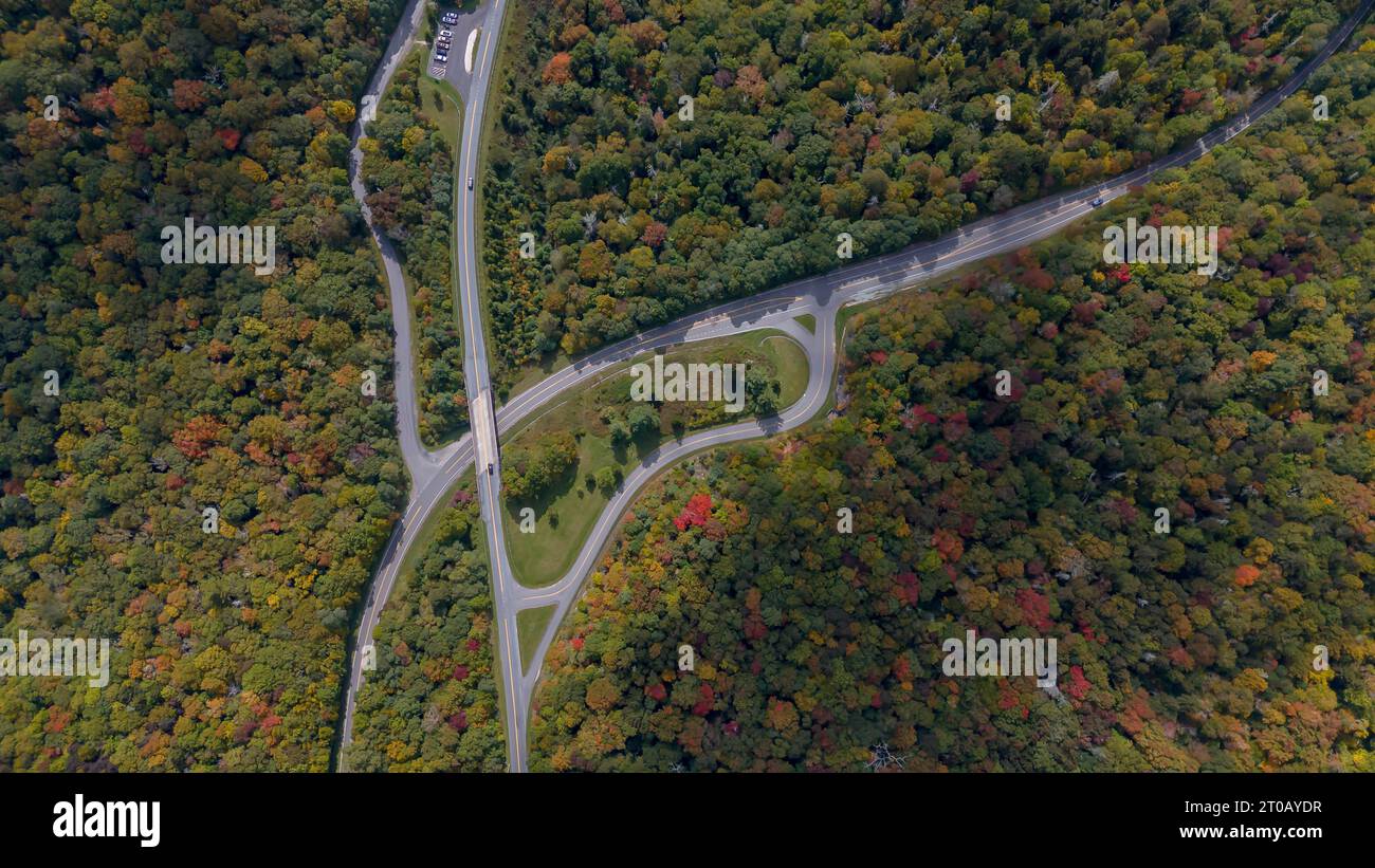 Avery, NC, USA. 4th Oct, 2023. Aerial view of the changing leaves in ...