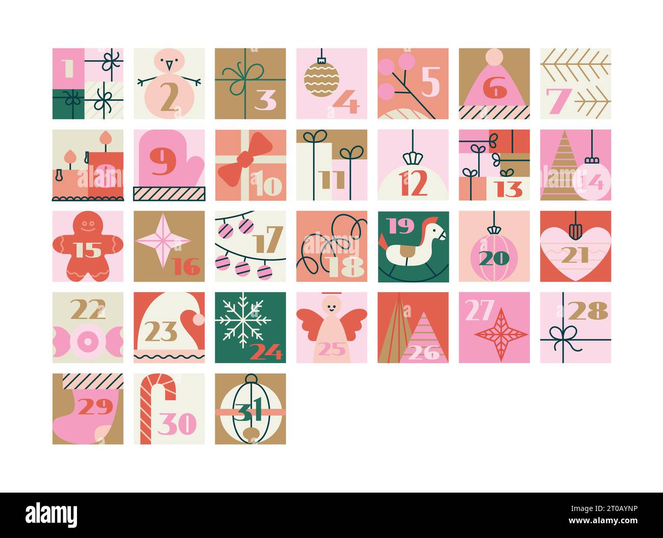 Christmas advent calendar with cute cartoon illustrations, numbers ...