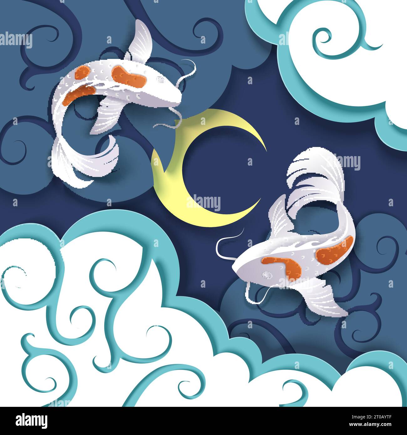Dreaming catfish couple, vector paper cut illustration Stock Vector ...