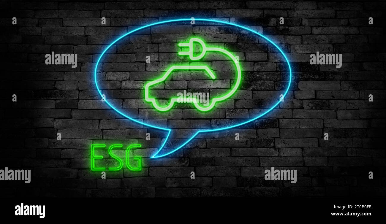 ESG icon concept Neon Sign on black background for environmental ...