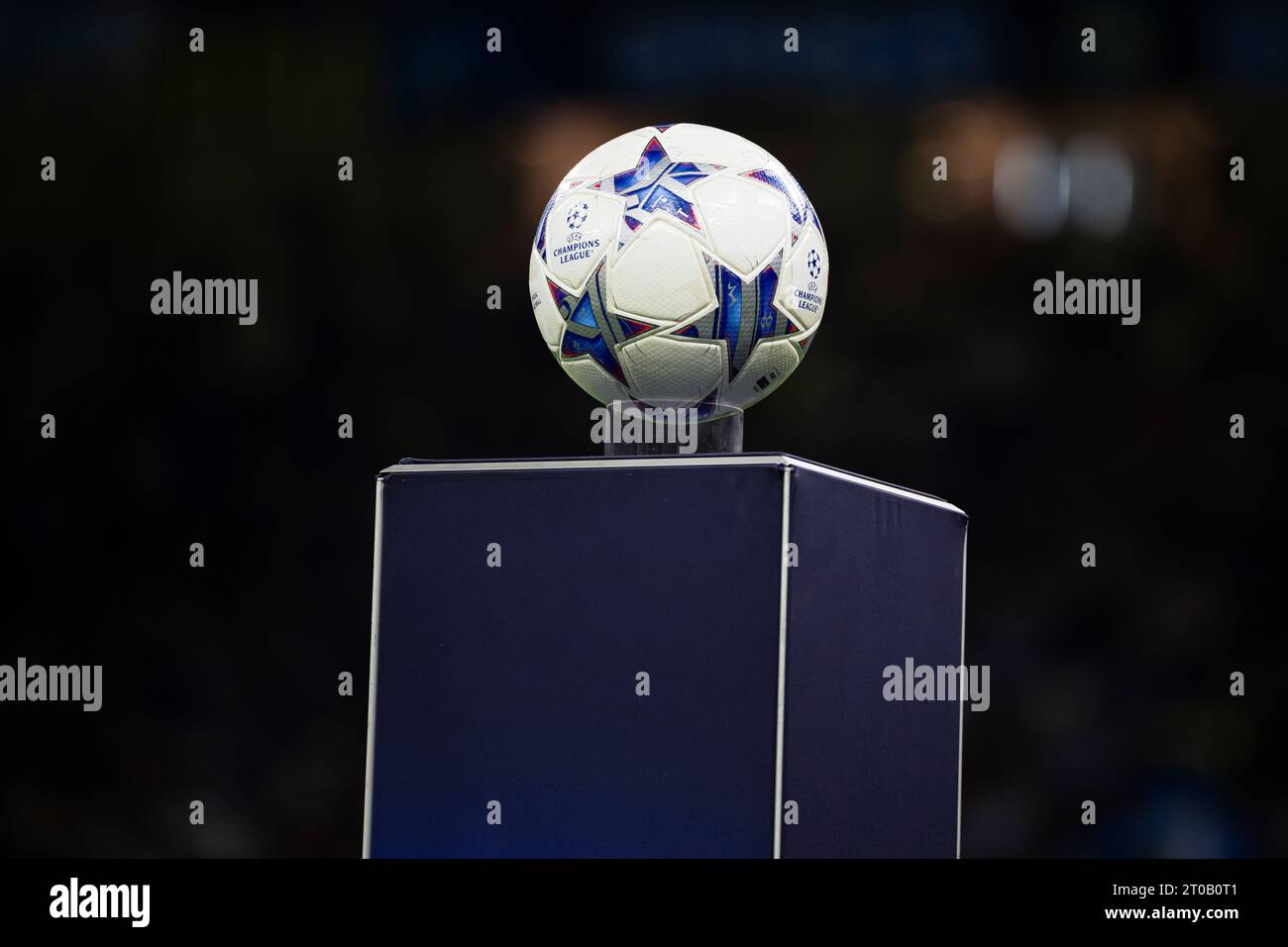 The official Adidas Champion League match ball is seen on a plinth ...