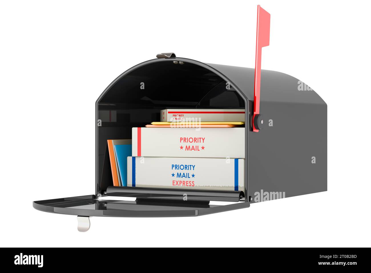 Black Large Mailbox with parcels, 3D rendering isolated on white ...