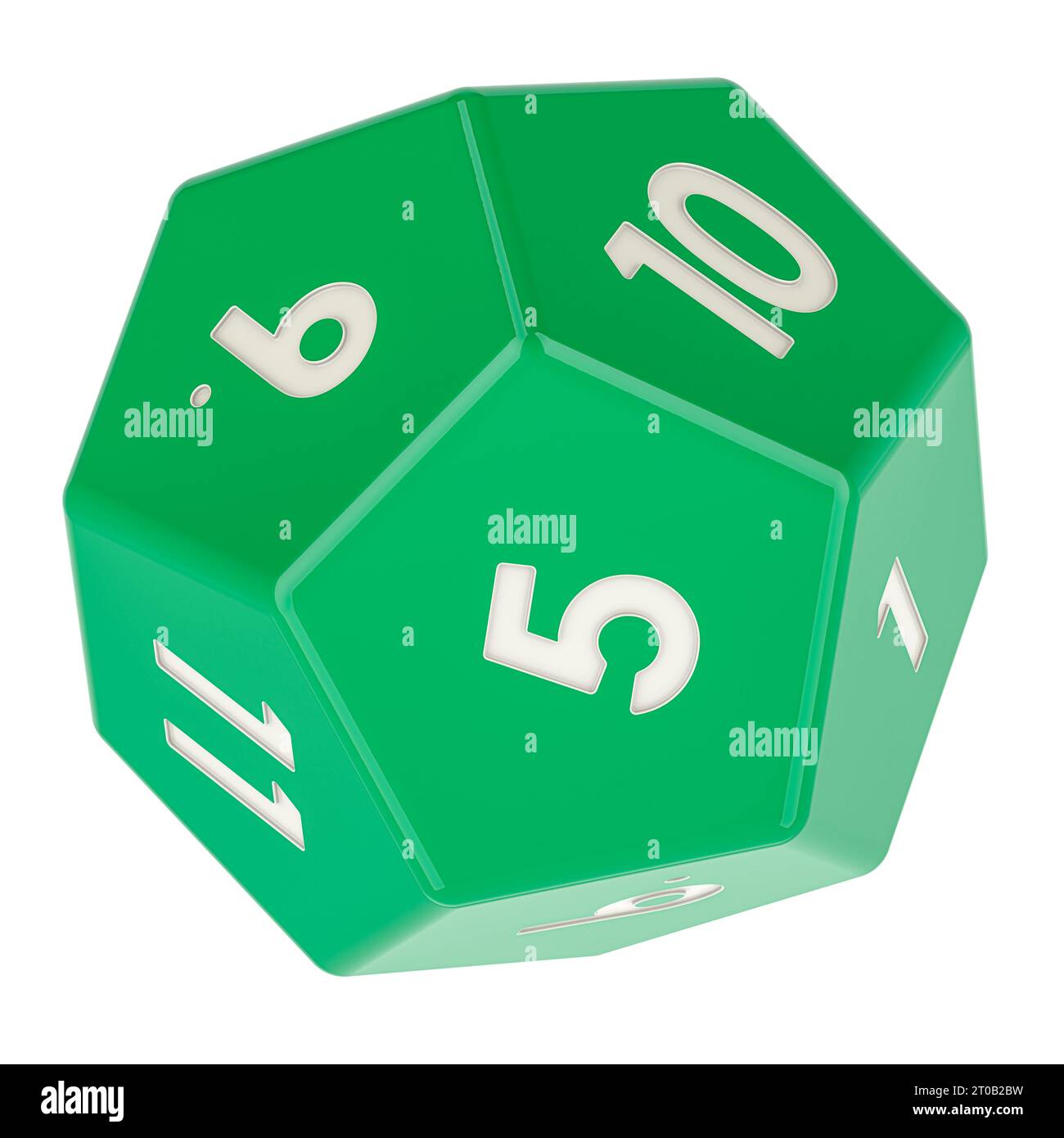 Green 12 sided die, dodecahedron dice, 3D rendering isolated on white ...