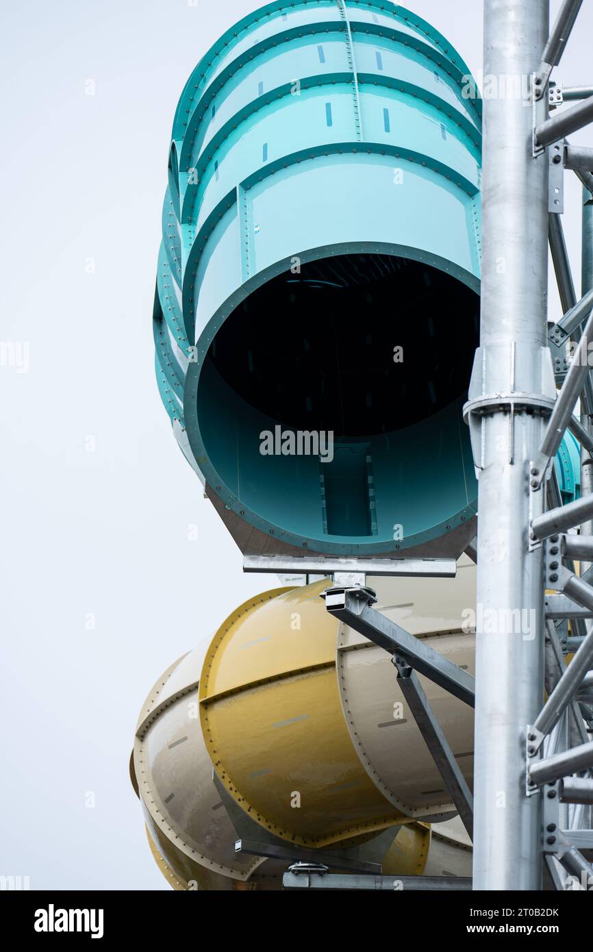 Water slides of a water park under construction Stock Photo - Alamy