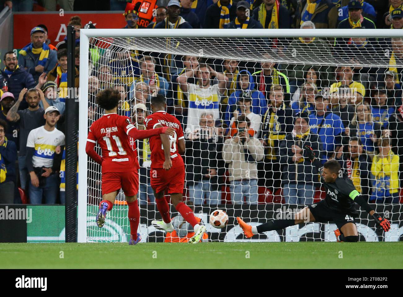 Liverpool, UK. 05th Oct, 2023. Ryan Gravenberch of Liverpool (38) taps ...