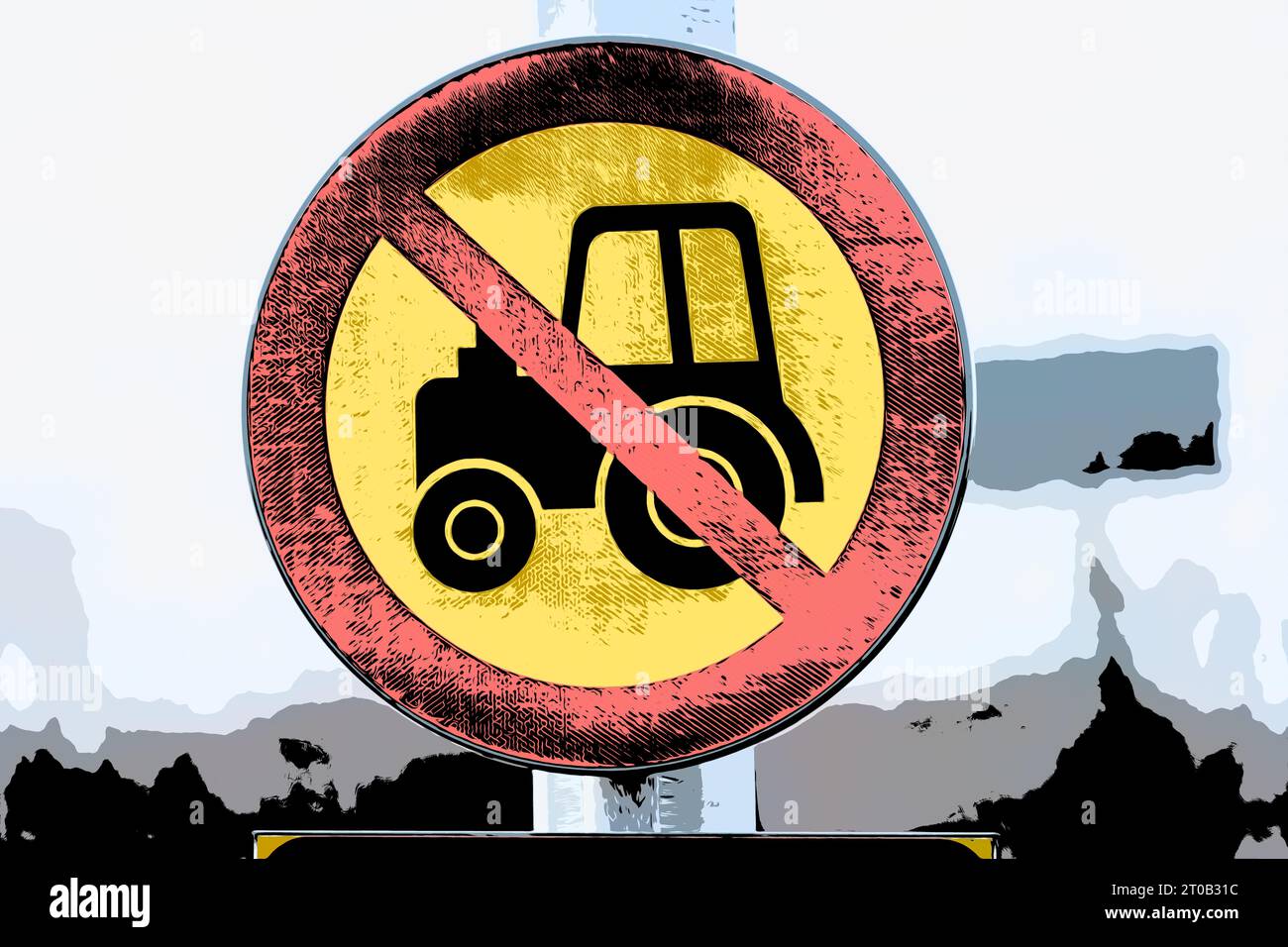 Tractors prohibited sign by a highway Stock Photo - Alamy