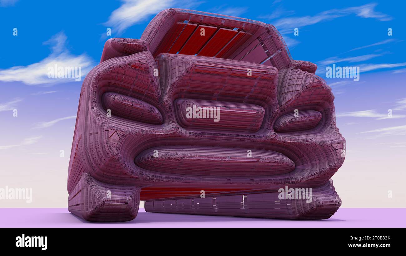 3D Illustration of an architectural structure based on the front face ...