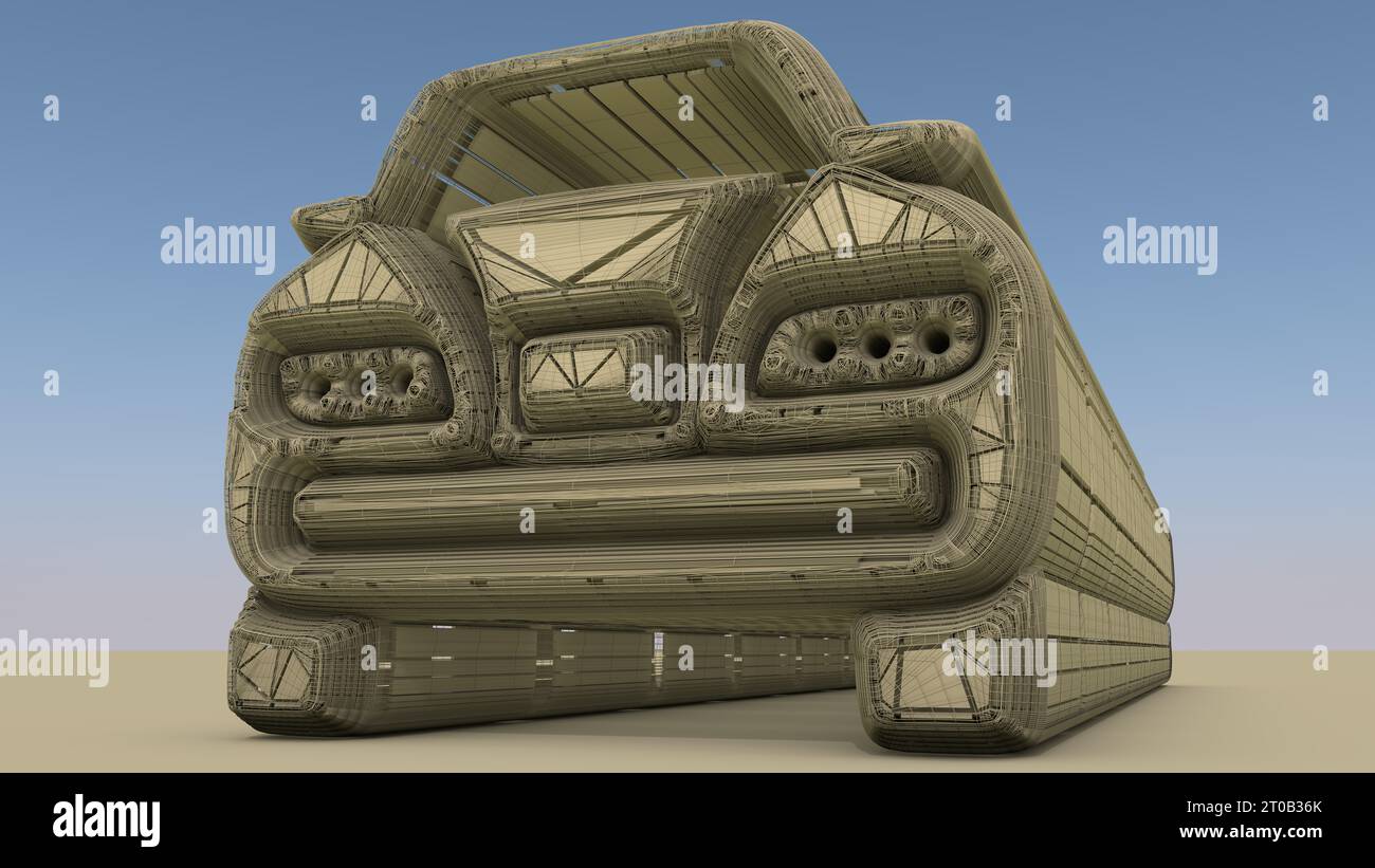 3D Illustration of an architectural structure based on the front face ...