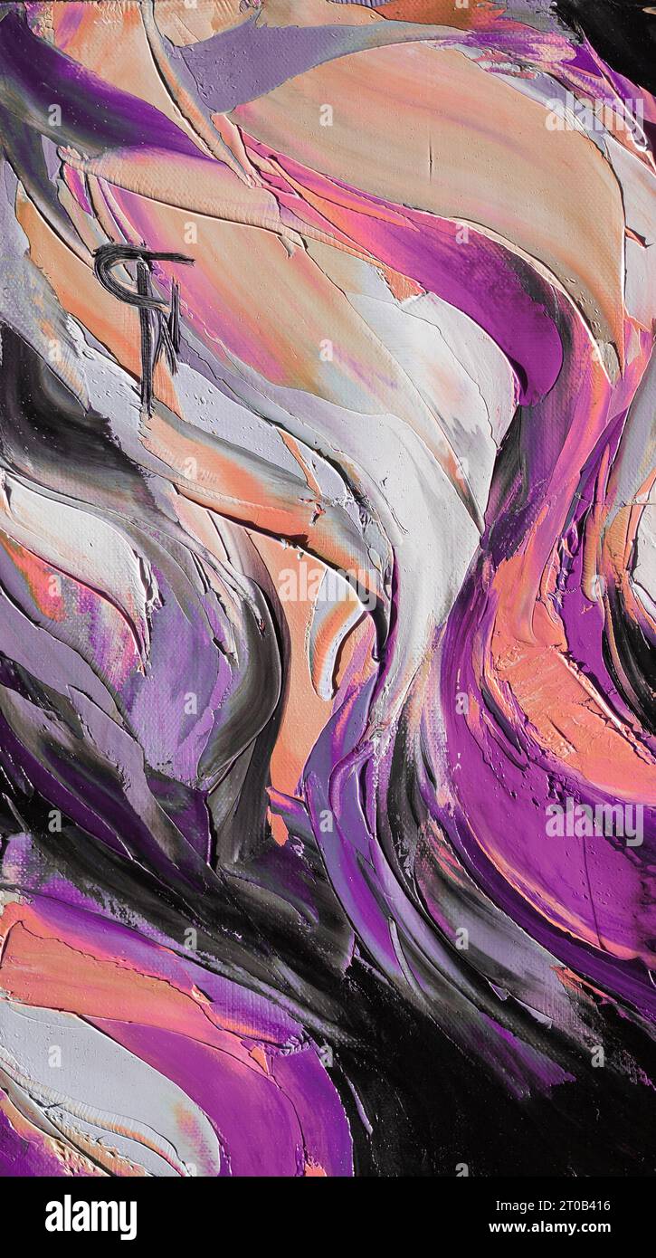 Closeup of a painting by oil and palette knife. Highly-textured, high ...