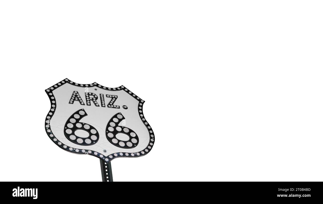 Vintage black and white Arizona Route 66 Road Sign isolated on white ...