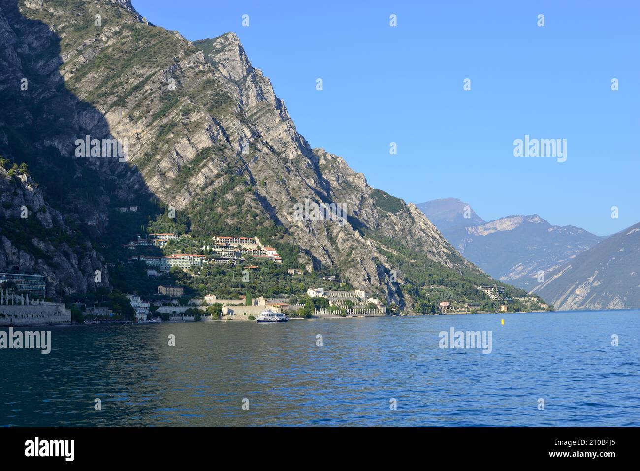 Evening view of the town of Limone sul Garda on Lake Garda Brescia ...