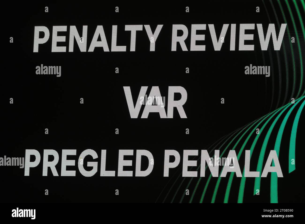 The big screen displays a VAR check during the UEFA Europa Conference ...
