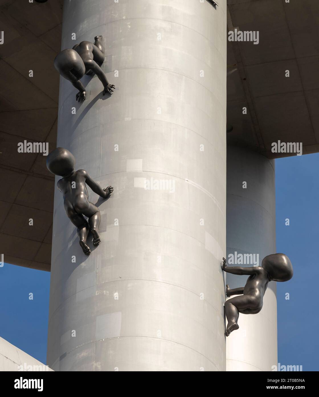 PRAGUE, CZECH REPUBLIC, EUROPE - Zizkov Television Tower, a 216m transmitter tower. On tower is ...