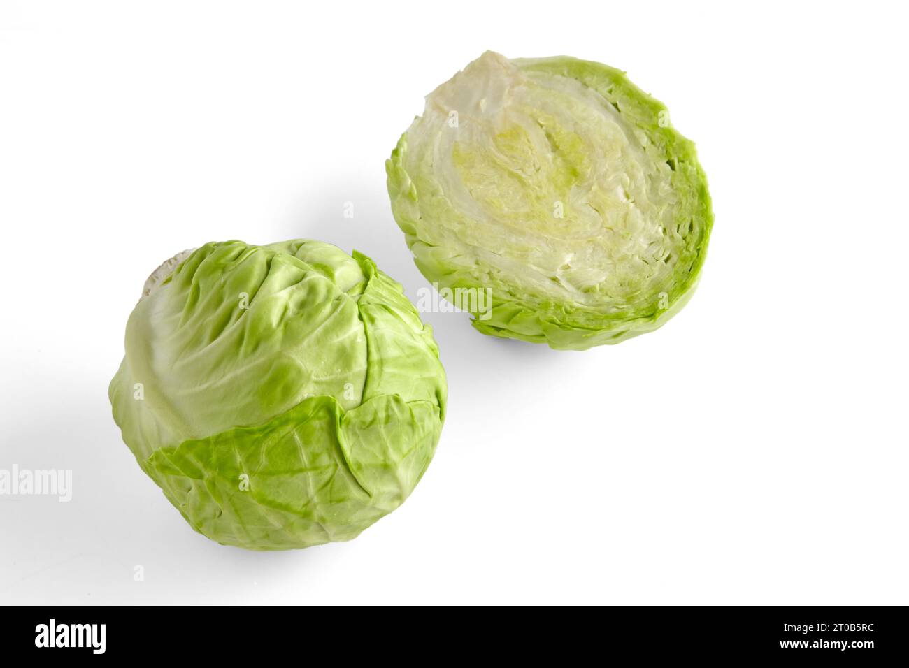 Whole and half head of cabbage isolated on white background View from ...