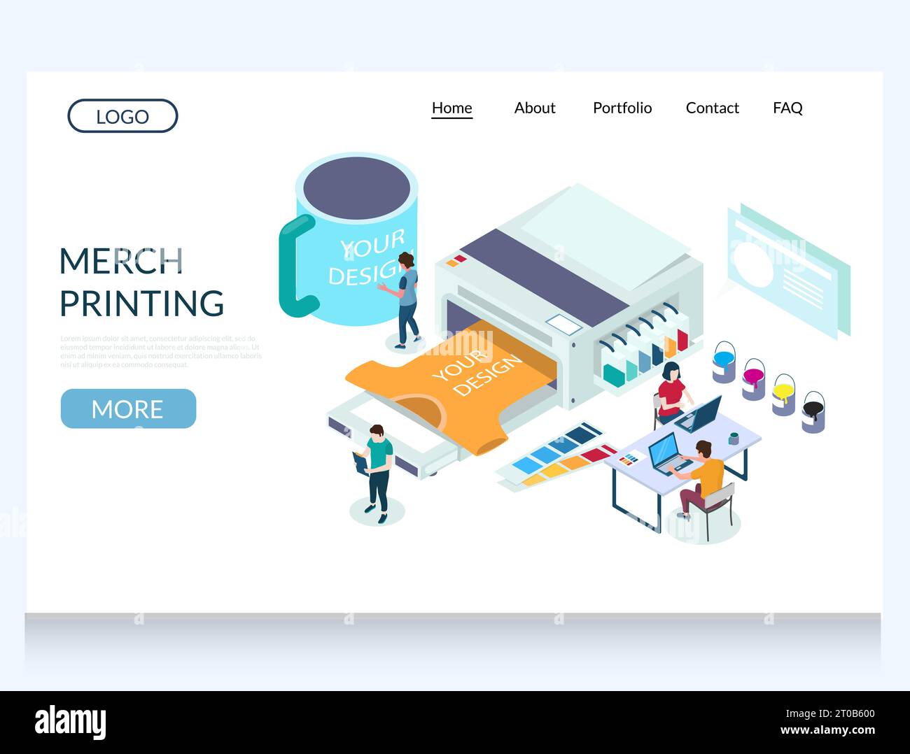 Merch printing vector website landing page design template Stock Vector ...