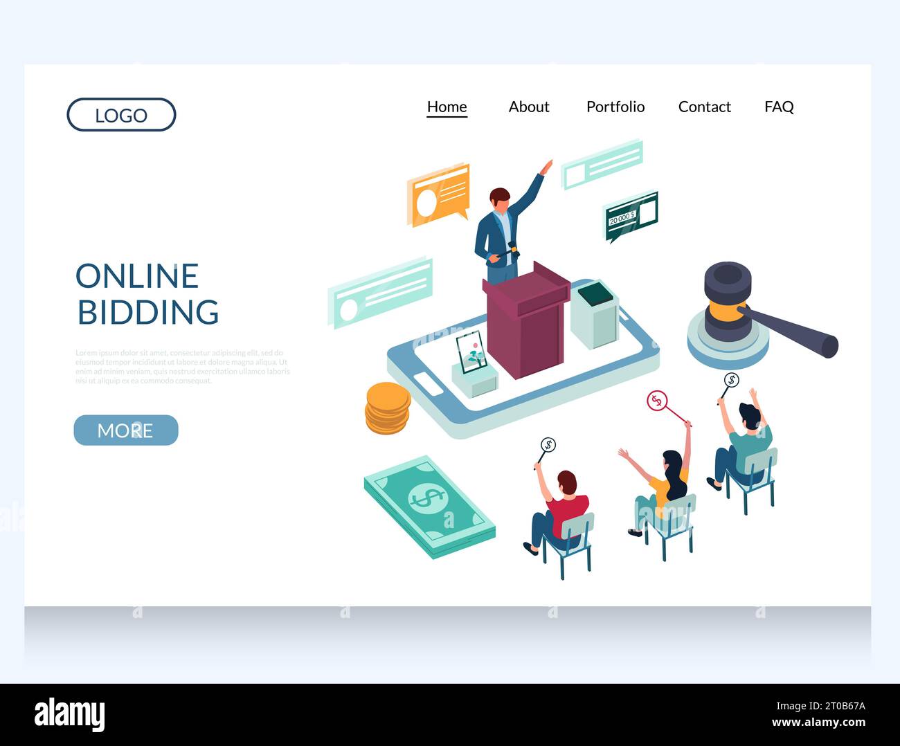 Online bidding vector website landing page design template Stock Vector ...