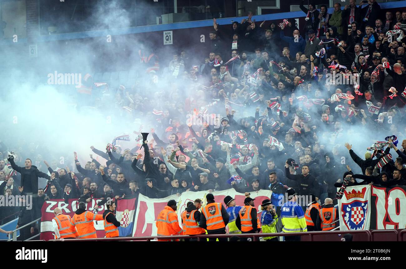 The HSK Zrinjski Mostar fans in the away stand during the UEFA Europa ...