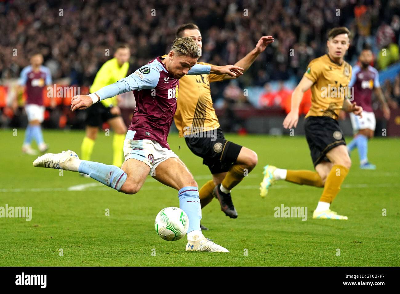 Aston Villa's Matty Cash attempts a shot on goal during the UEFA Europa ...