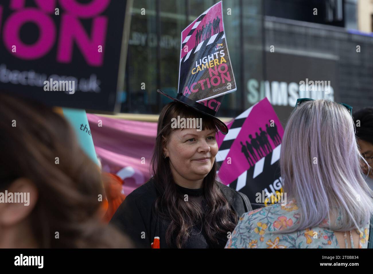 London, UK. October 05, 2023. At Leicester Square, members of Bectu ...