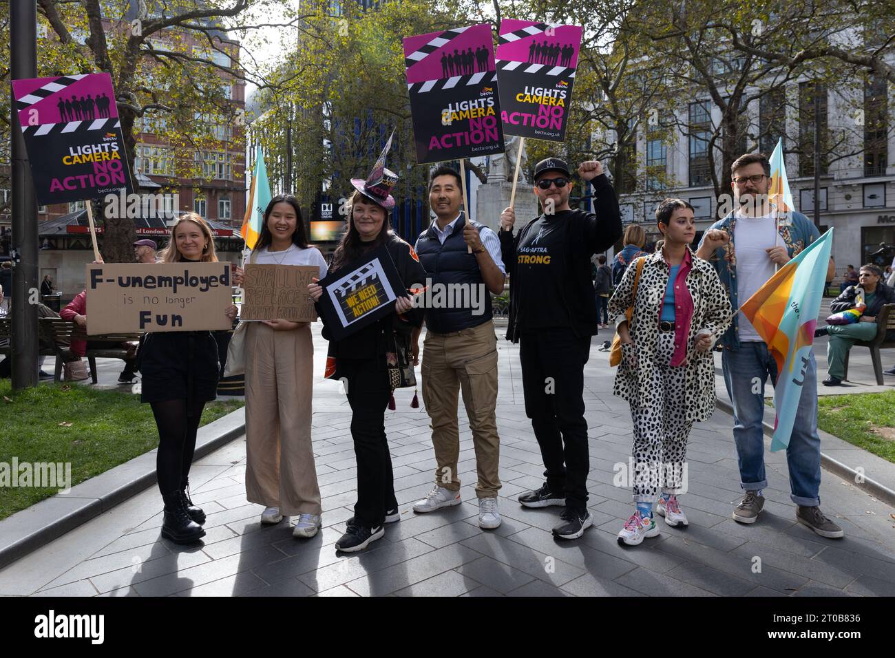 London, UK. October 05, 2023. At Leicester Square, members of Bectu ...