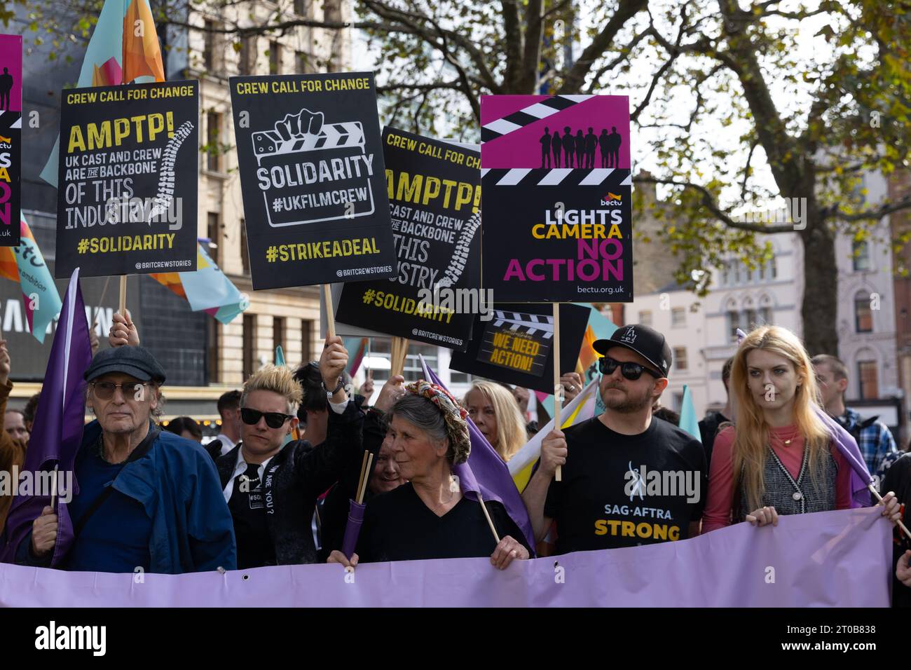 London, UK. October 05, 2023. At Leicester Square, members of Bectu ...