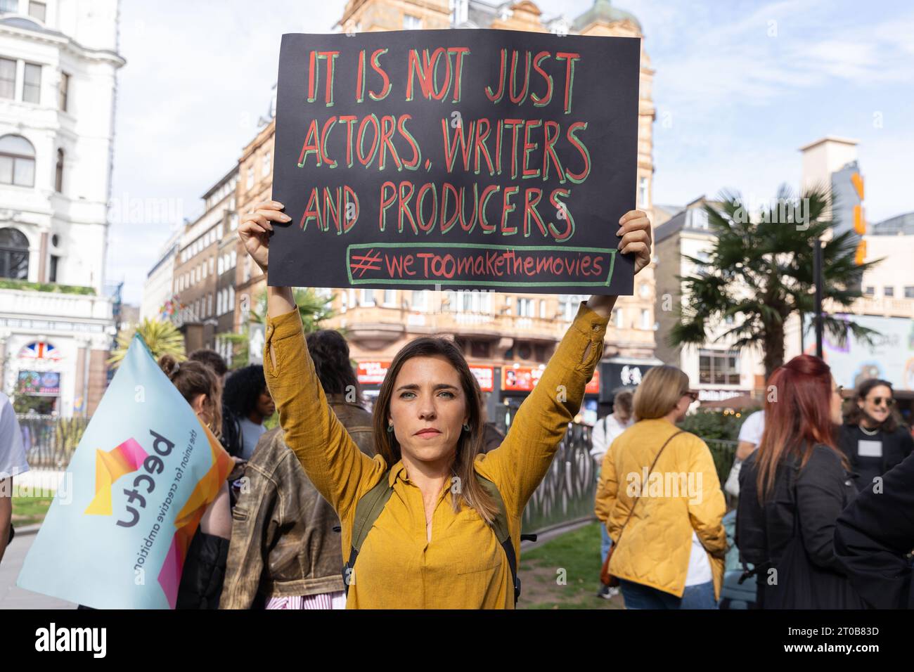 London, UK. October 05, 2023. At Leicester Square, members of Bectu ...