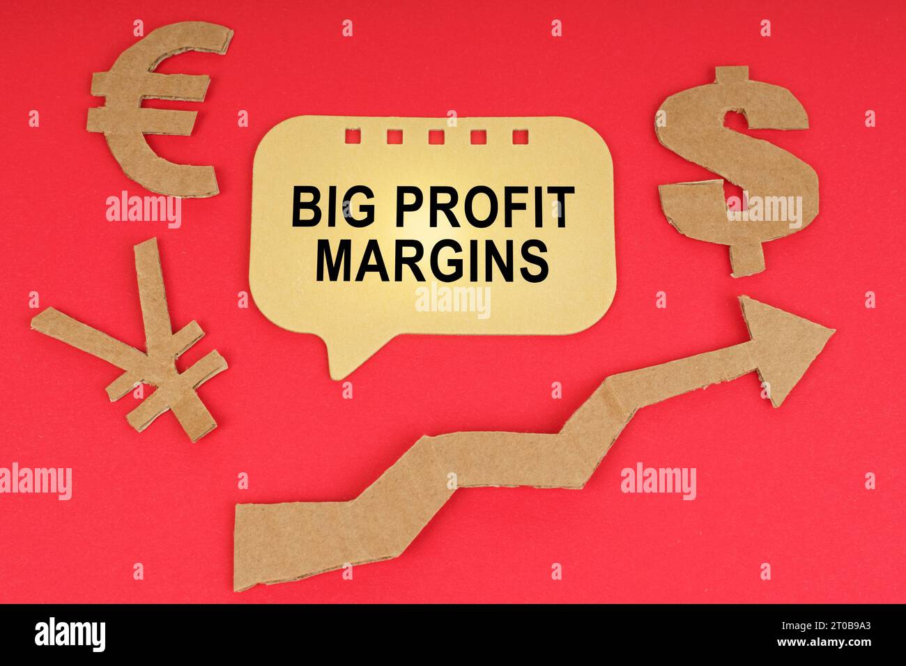 Business concept. On the red surface there are money symbols, an arrow ...